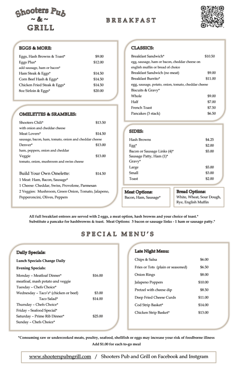 Menu – Shooters Pub & Grill